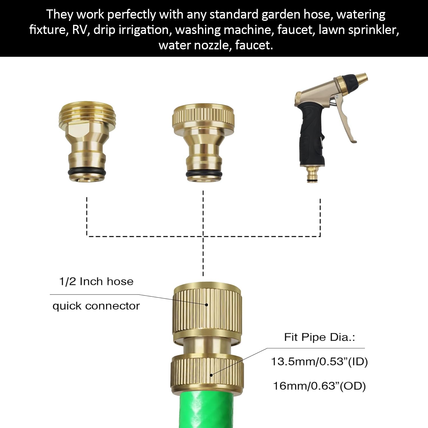 2 Pieces Garden Hose Quick Connect Fitting, Solid Brass Hose Male ...