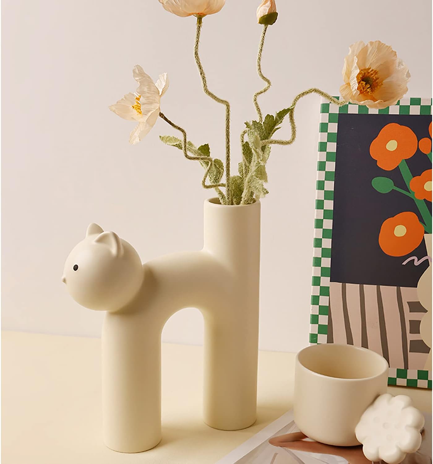 Amazon.com: ZYSMJSY Cat Vase for Flowers, Cute Cat Shaped Ceramic Vase ...
