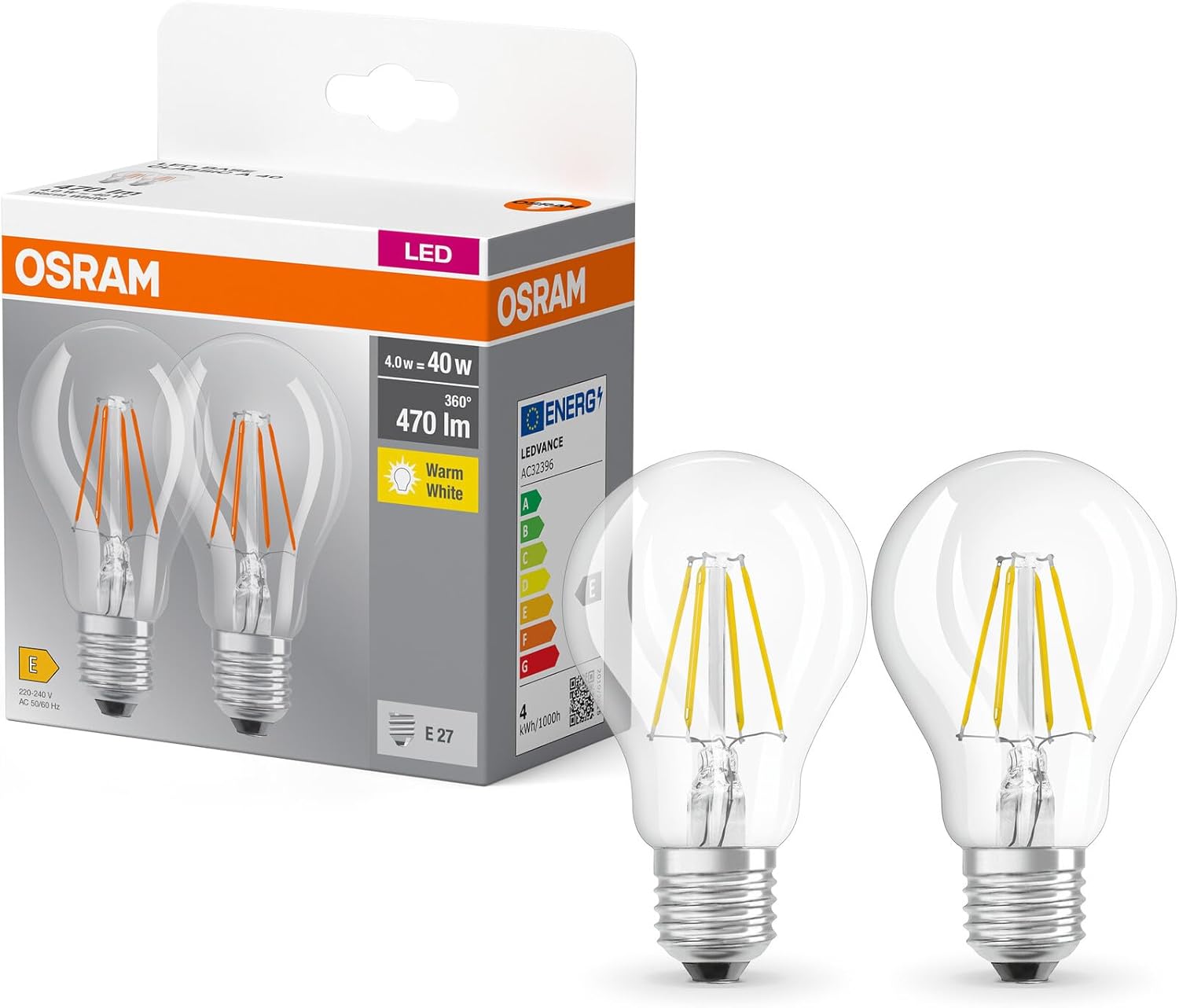 OSRAM Lampada LED BASE CLASSIC A FIL 40 con attacco E27, goccia ...