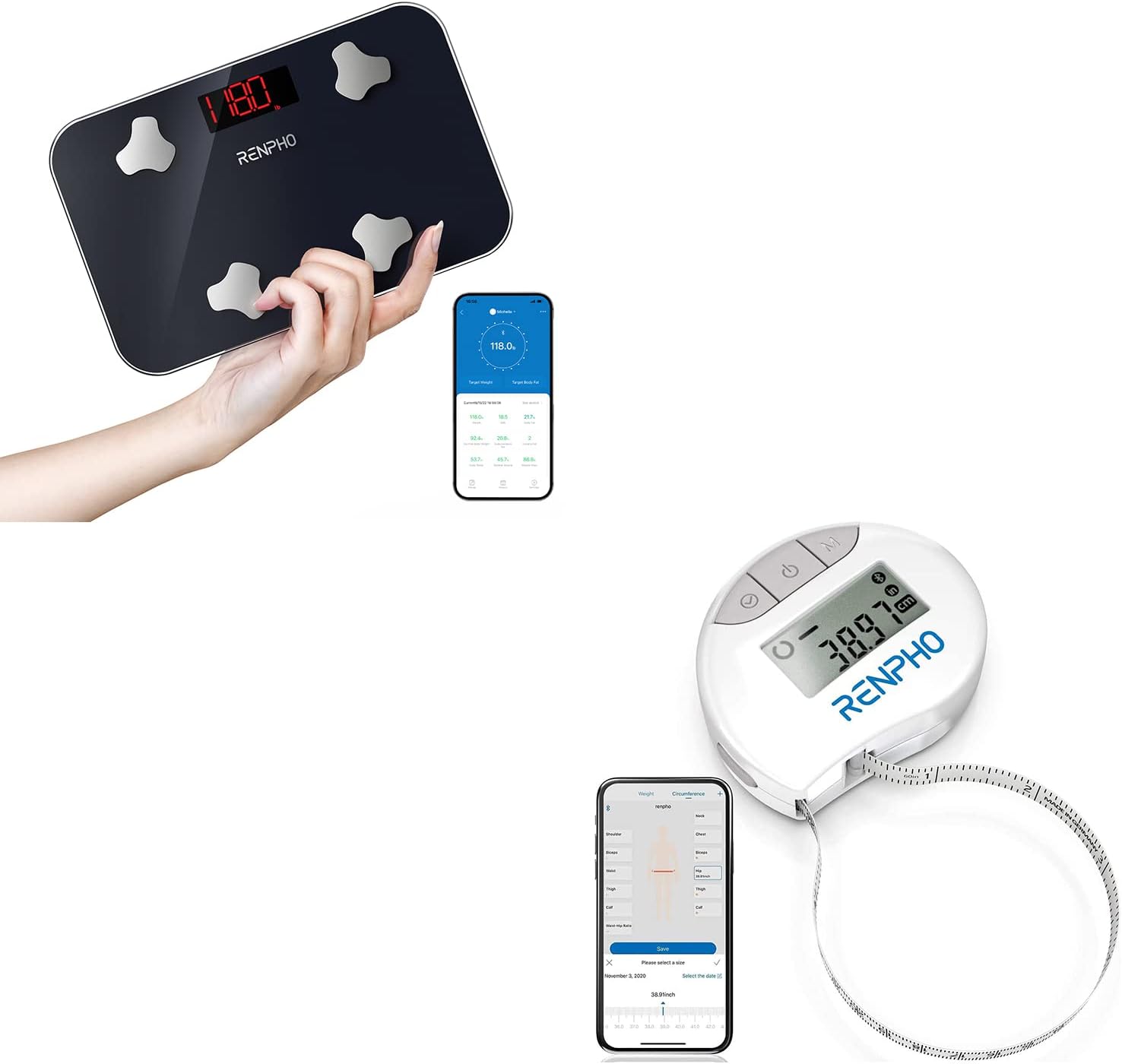 Amazon.com: RENPHO Smart Tape Measure Body with App, Travel Scale for ...