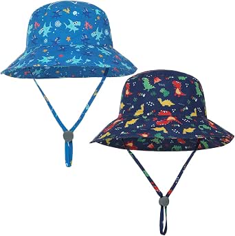 Amazon.com: Baby Boy Sun Hats 2 Pack Toddler Kids Summer Print Beach ...
