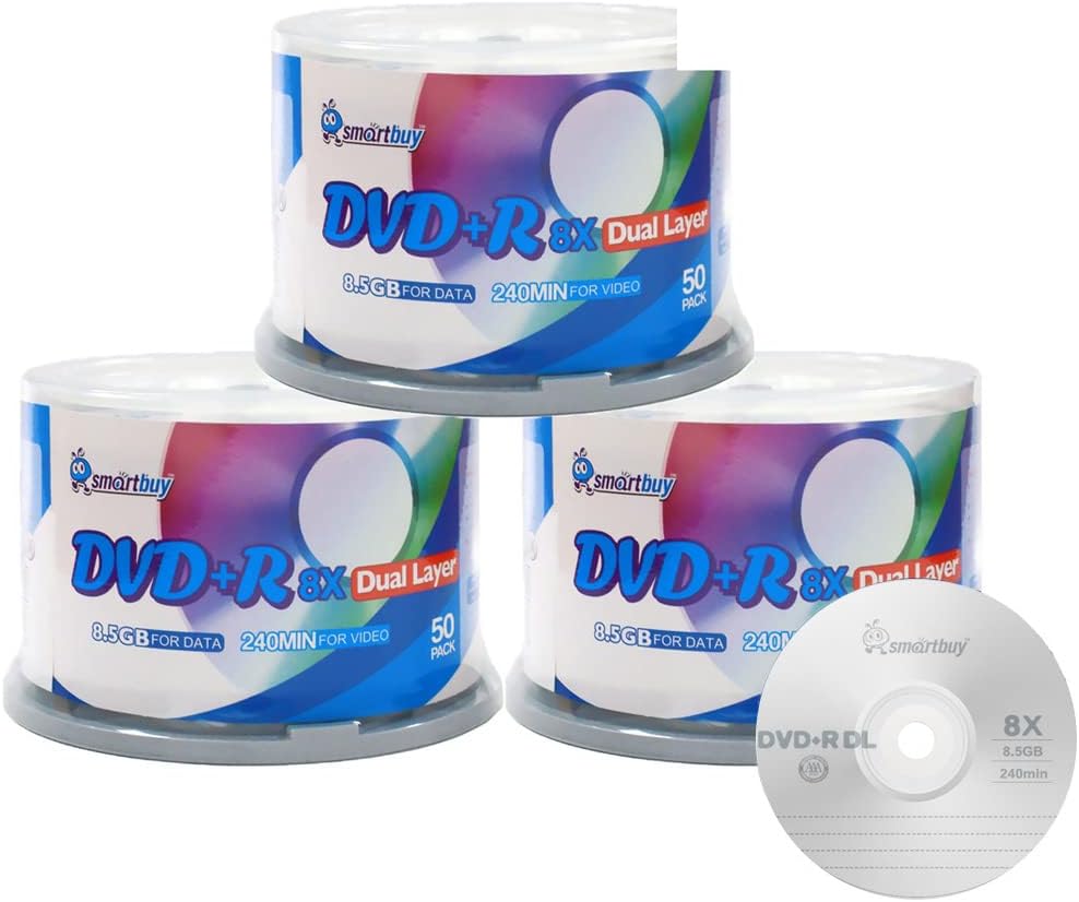 Amazon.com: Smartbuy Logo 150-disc 8.5gb/240min 8X DVD+r Dl Dual Layer Double Layer Blank Data ...