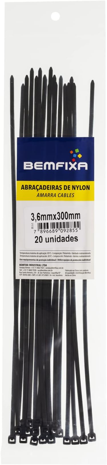 Abrac.Nylon 3,6X300Mm Preta Ct 20 Unid.Bemfixa | Amazon.com.br