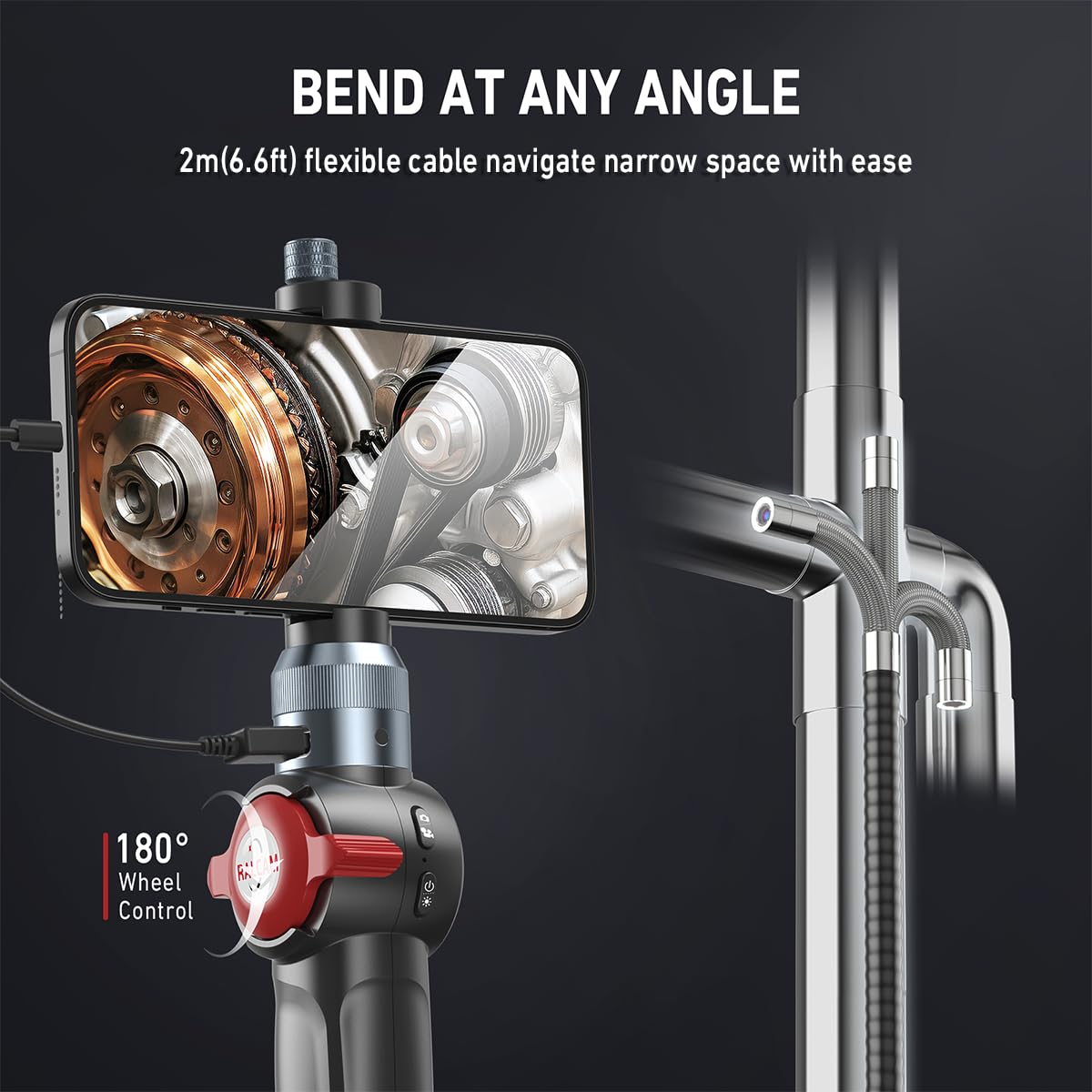 Snapklik.com : Ralcam Articulating Borescope, 8.5mm Lens IP67 Waterproof Steering Probe, 10 LED ...