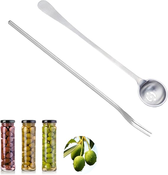 Amazon.com: 2 PCS Olive Spoon and Pickle Fork, 7.5 Inch Olive Spoons with Holes, 8.6 Inch Pickle ...
