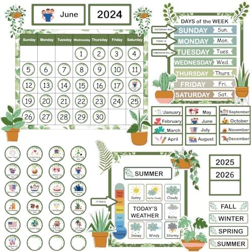 Amazon.com : Classroom Calendar Bulletin Board Set, Bobo Greenery ...