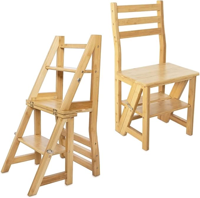 FEFE® Bamboo Folding Fold Up Library Step Ladder Chair Home Kitchen ...