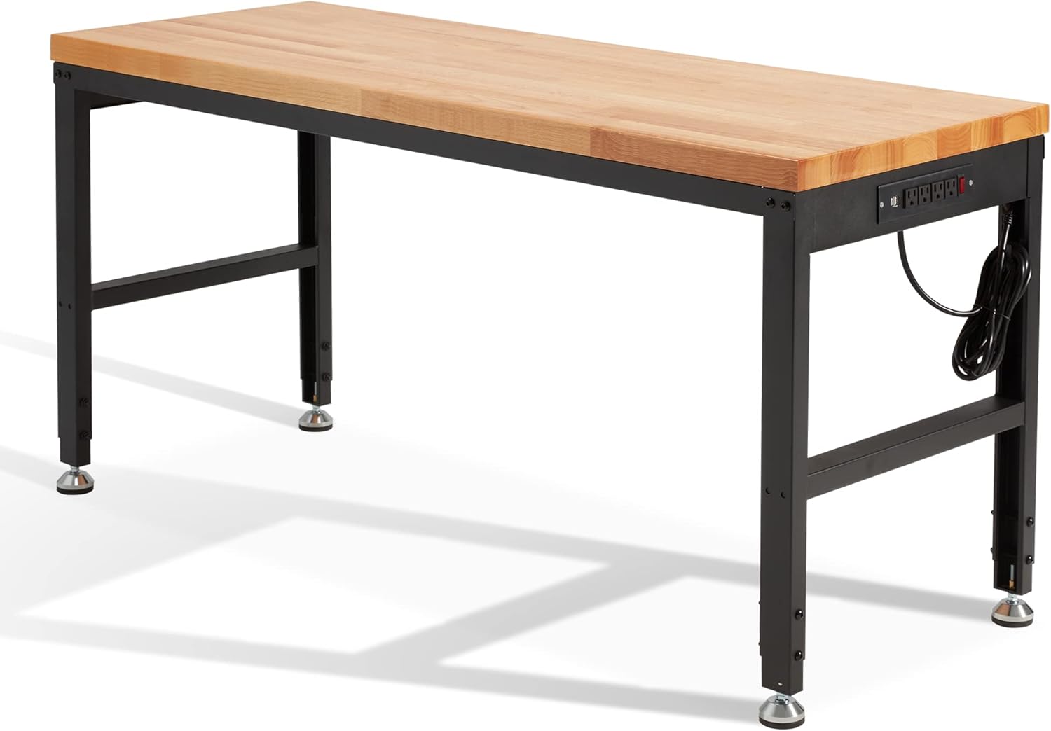 AHB 60" Workbench Adjustable Height, Solid Wood Work Table with Power ...