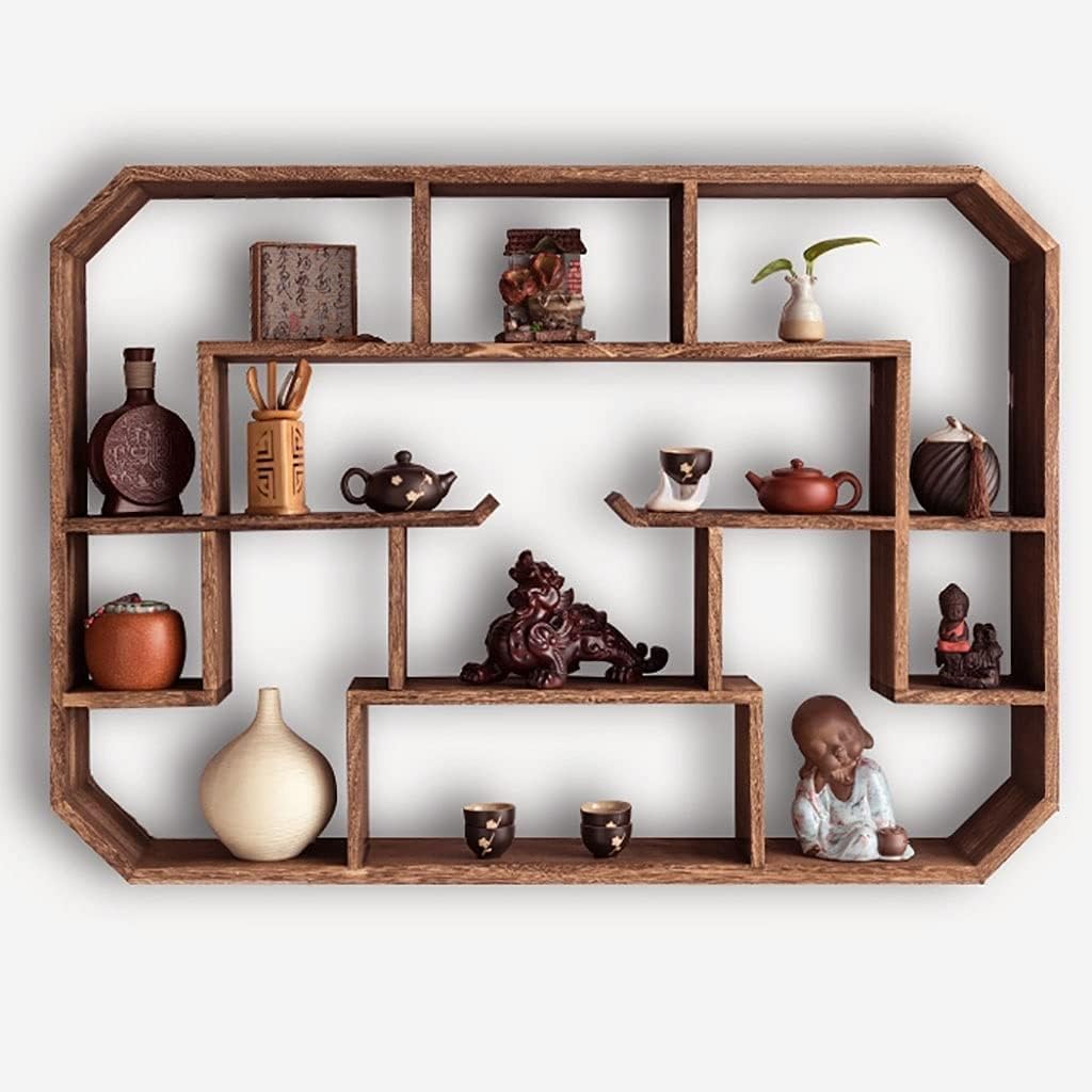 Bogu Rack Solid Wood Japanese Wall-Mounted teapot Display Retro Wall ...