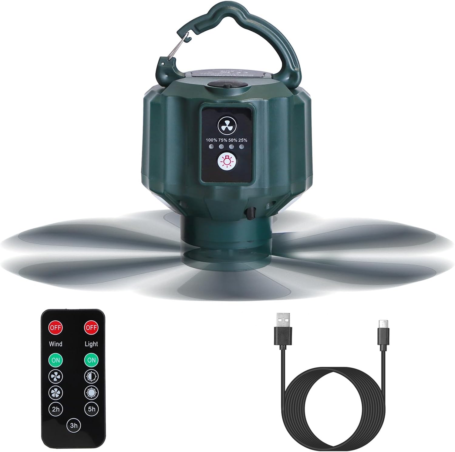 Amazon.com: Tent Ceiling Fan for Camping,5200mAh USB Battery Operated ...