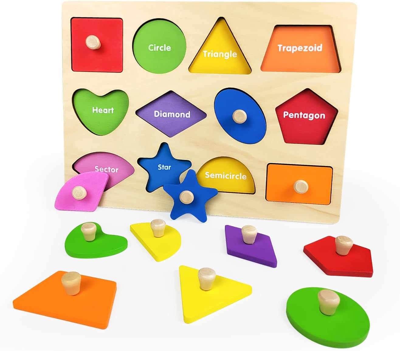 KAIBEIYUAN Montessori Toy Wooden Shape Peg Puzzles Montessori Baby ...