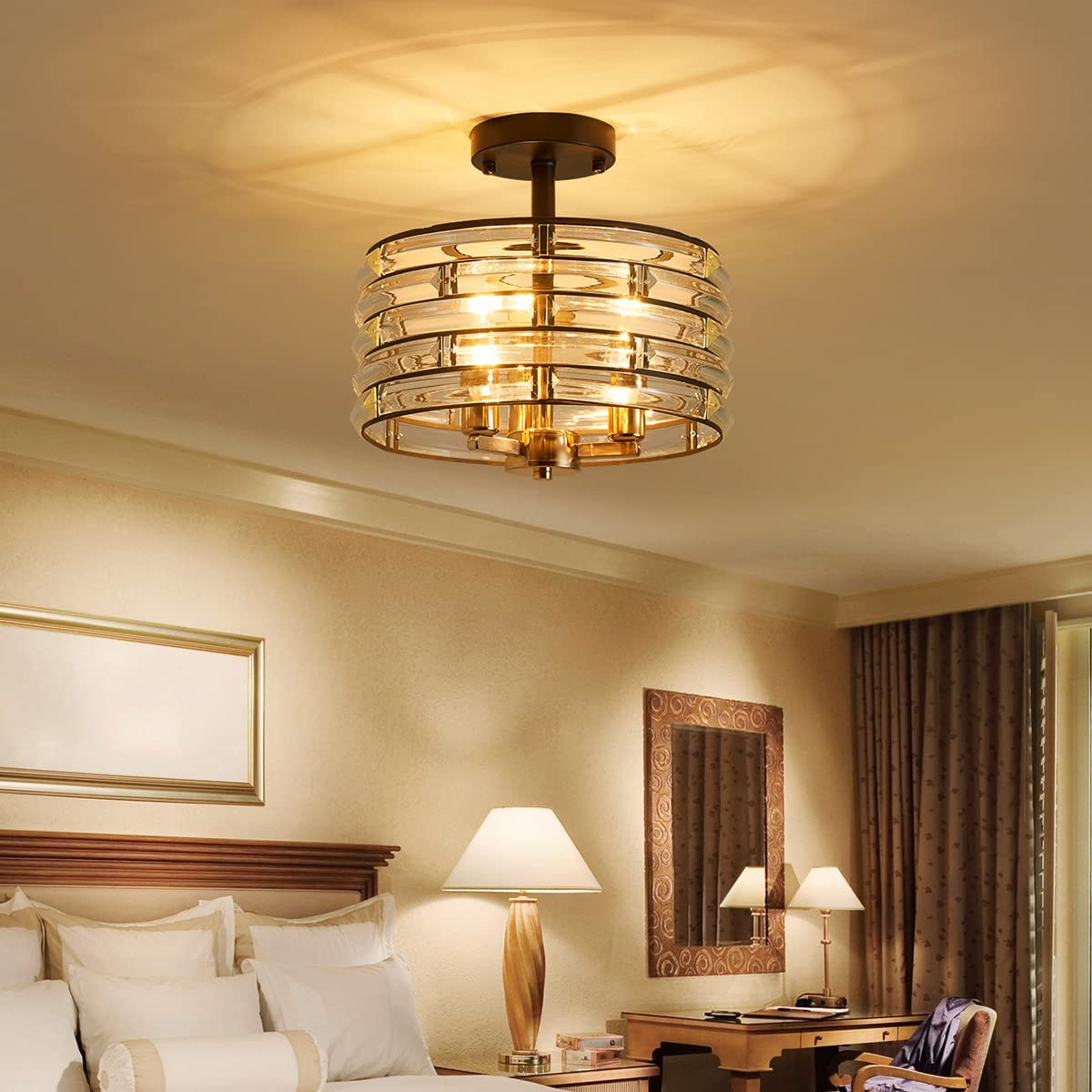 AGV LIGHTING CH015BB Crystal Semi Flush Mount Ceiling Light Fixture ...