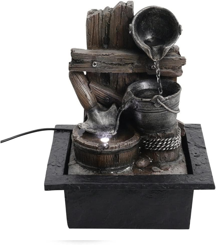 FBITE Outdoor Garden Water Fountain Ancient Wood Cascade Water Feature ...