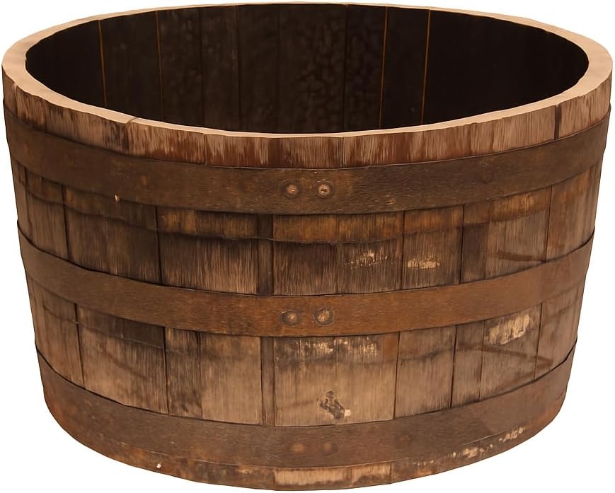 Amazon.com : Eco Wine Furniture Half Whiskey Barrel Planter – Rustic ...