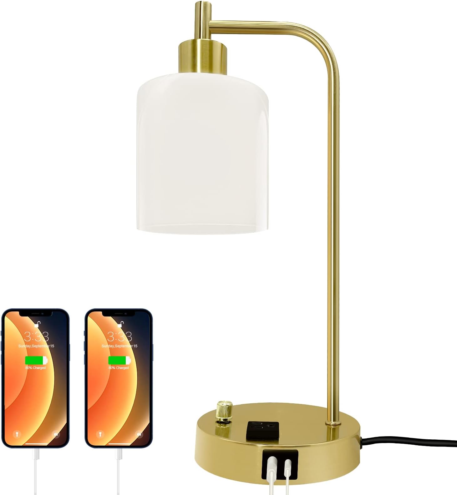 GLITI Industrial Table Lamp, Stepless Dimmable Gold Desk Lamp with 2 ...