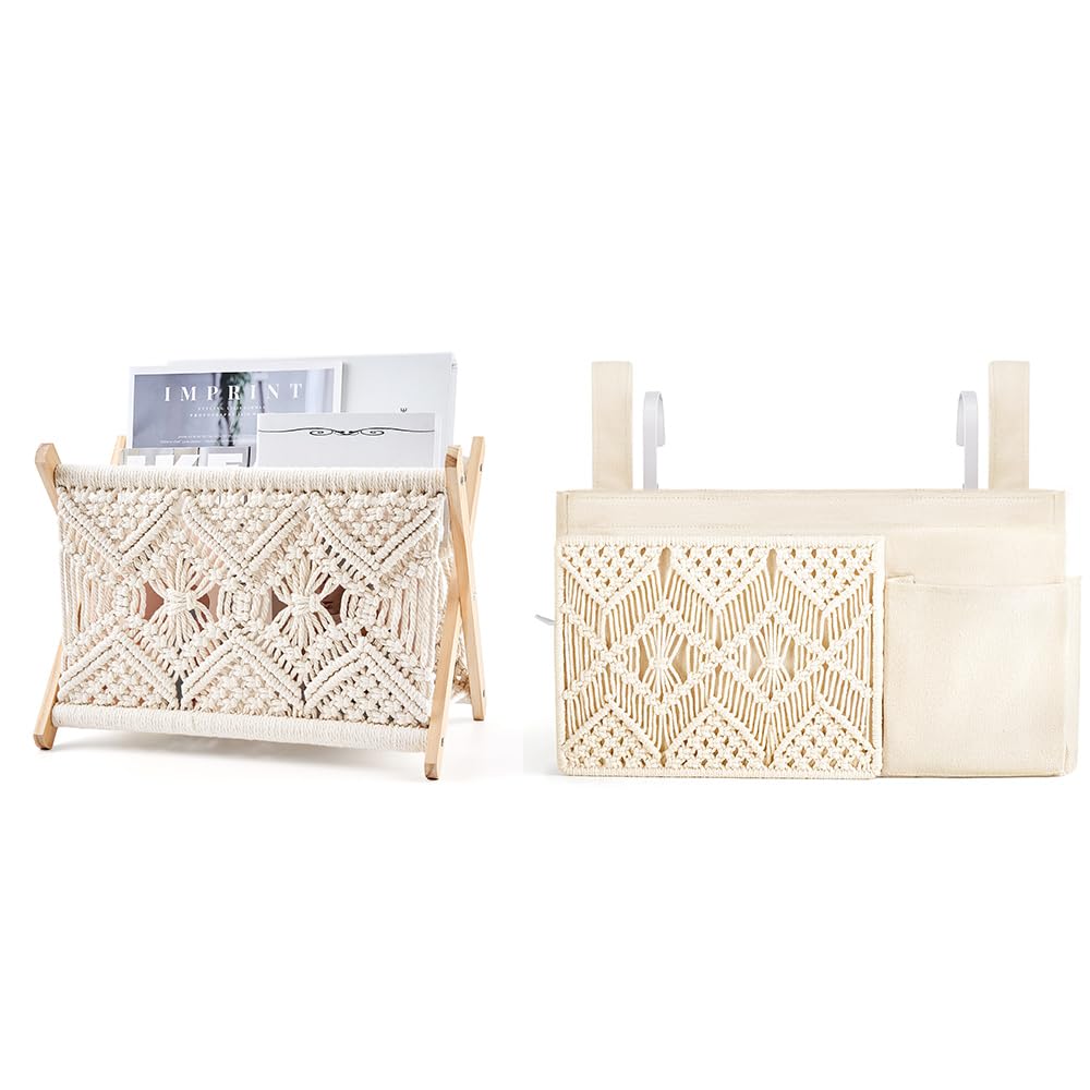 Amazon.com: Mkono Macrame Magazine Rack and Boho Macrame Bedside Caddy ...