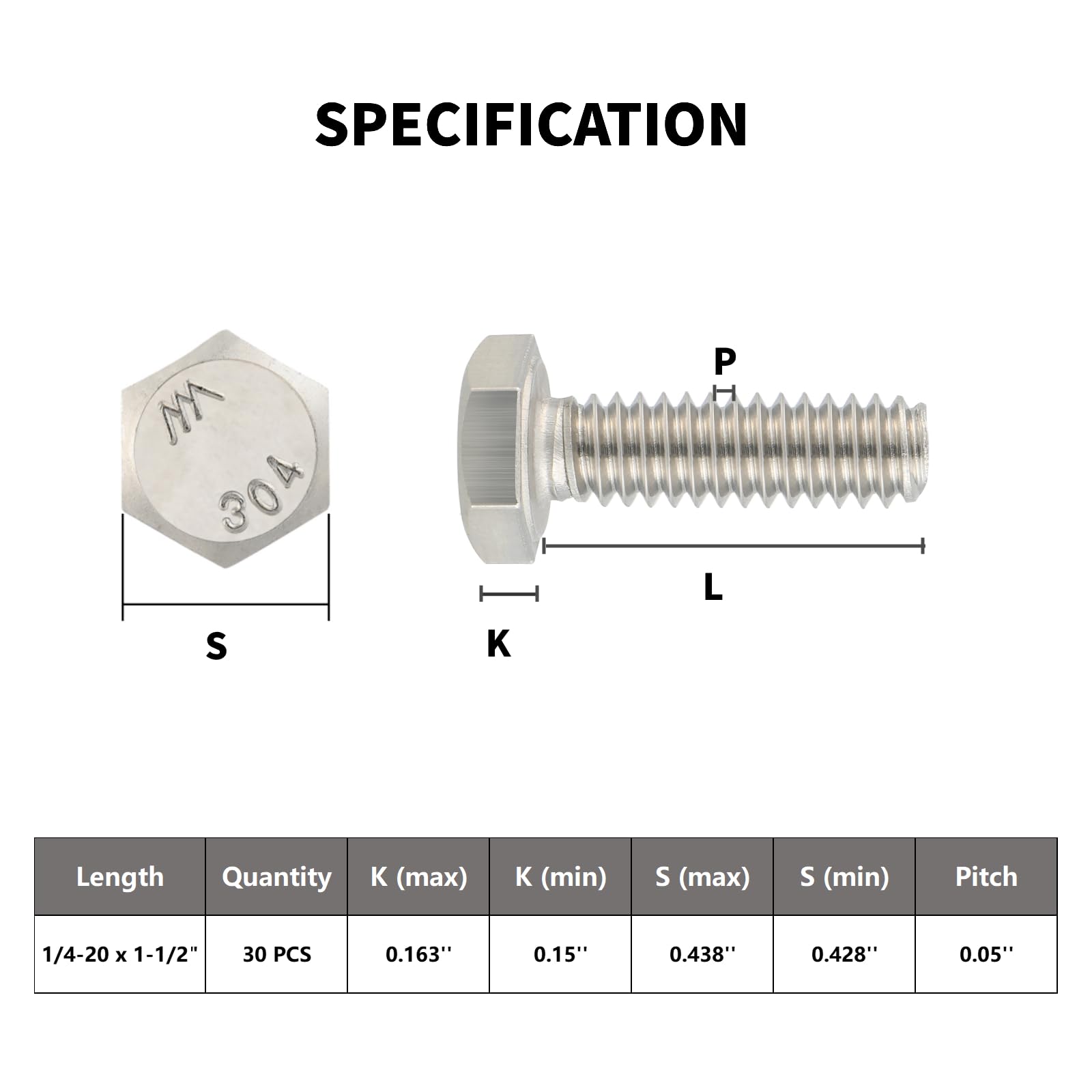 304 Stainless Steel 7/16-14 X 2 Inch Bolts METALLIXITY Hex Head Bolts 7 ...