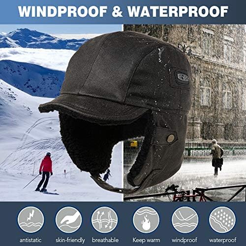 SIGGI Aviator Hat Faux Leather Pilot Cap Adult Men Winter Trapper ...