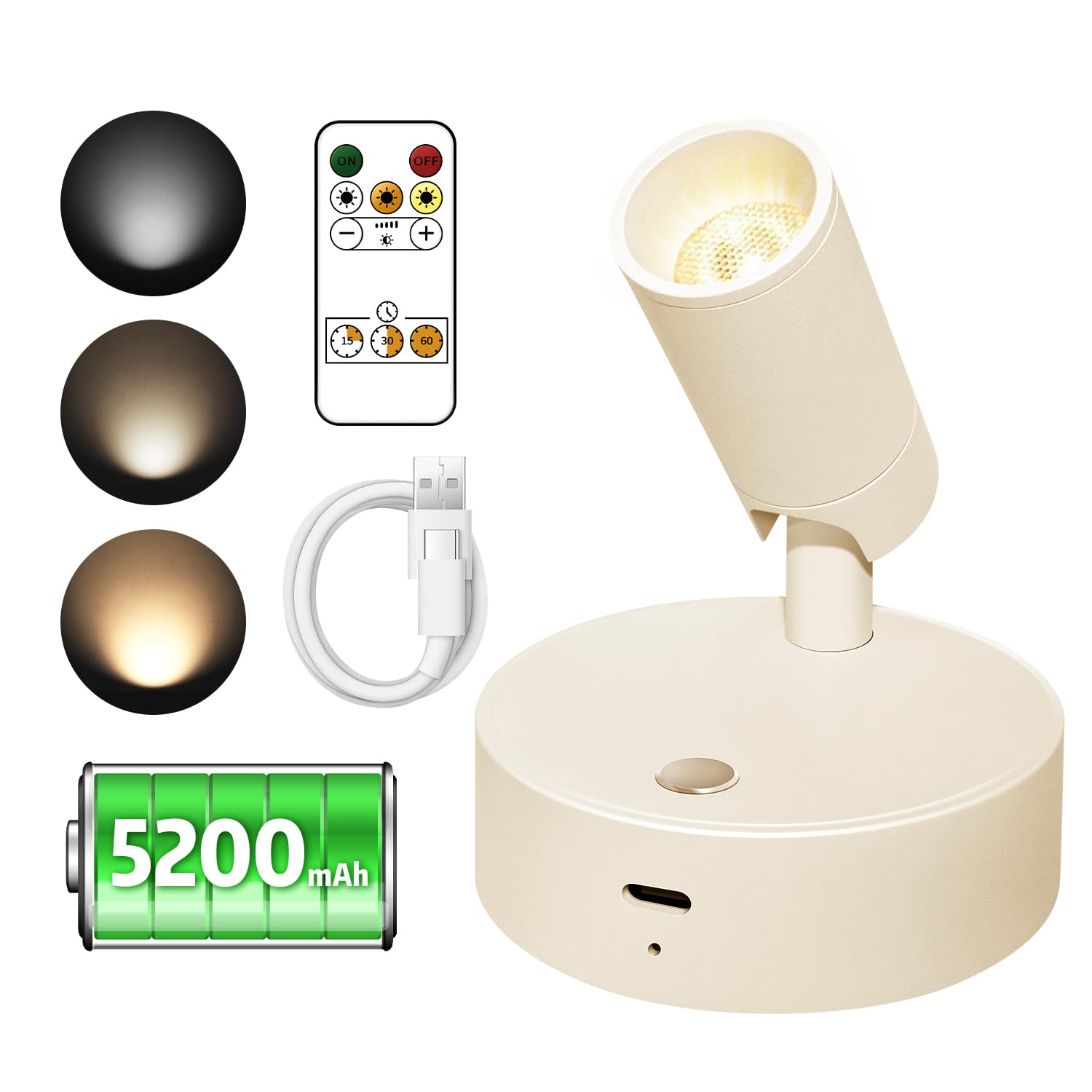 TAOMAND LED Spotlight Indoor | Ultra Large Capacity Battery | USB ...