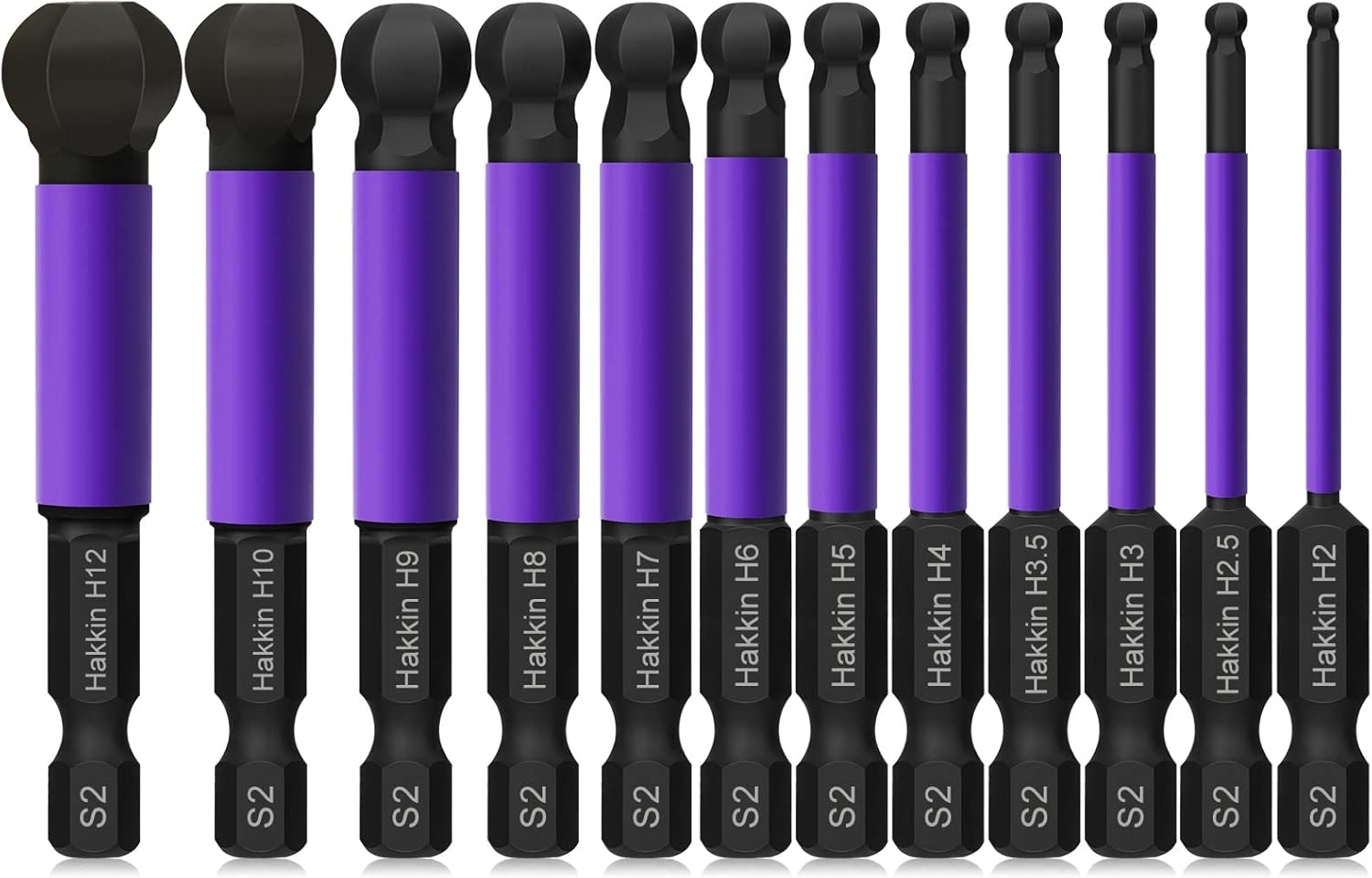 Allen Key Bit Set Hakkin 12Pcs Ball End Allen Hex Key Set S2 Steel 1/4 ...