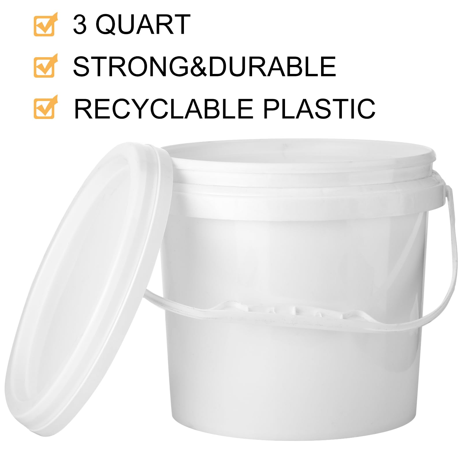 Gerrii 10 Pack White Plastic Bucket with Handle and Lid Food Storage ...
