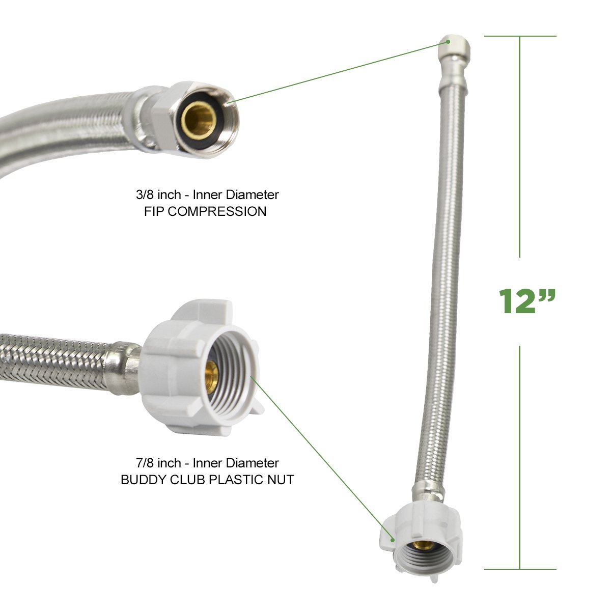 Snapklik.com : 12 Inch Flexible Toilet Water Supply Line Braided ...
