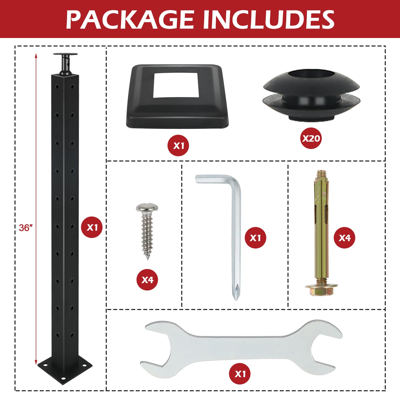 Snapklik.com : Corner Cable Railing Post, 36x2x2 Adjustable Top Level ...