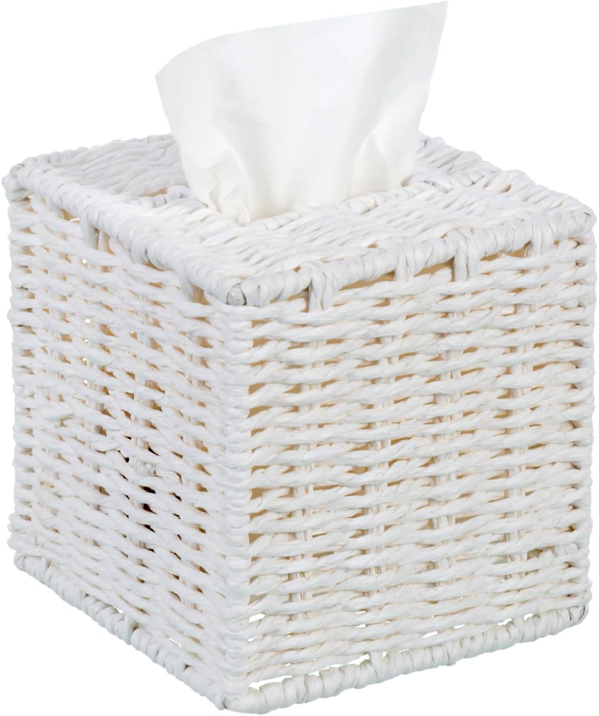 Amazon.com: MyGift Decorative White Woven Square Tissue Box Holder with ...