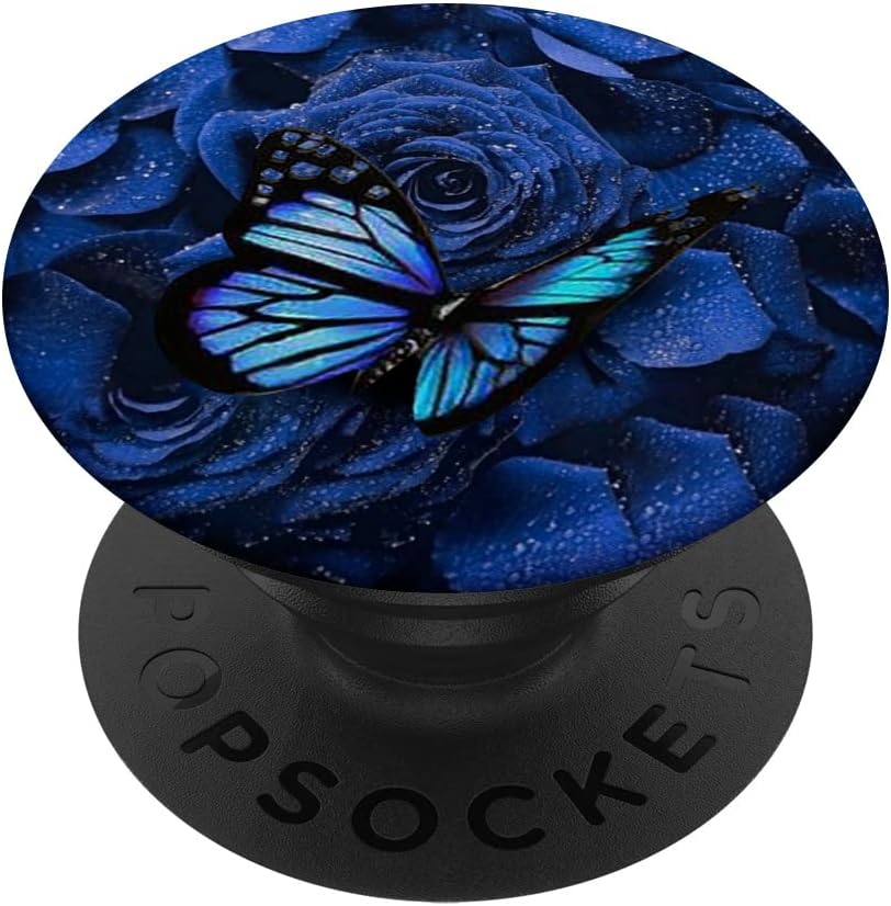 Amazon.com: Aesthetic Flower Rose Blue Butterfly PopSockets Swappable PopGrip : Cell Phones ...