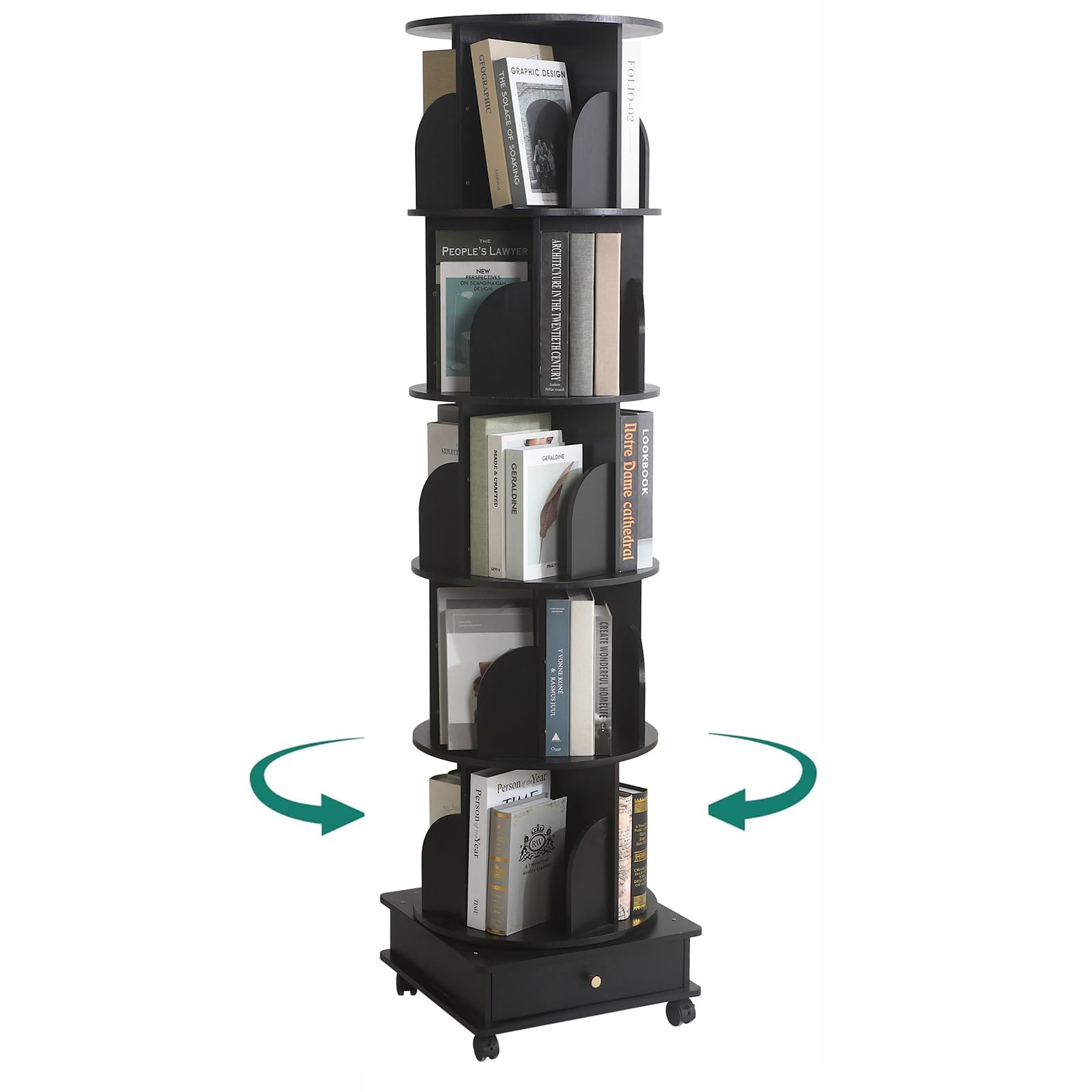 Amazon.com: RNE Solid Wood Rotating Bookshelf Tower, 360 Rotating ...