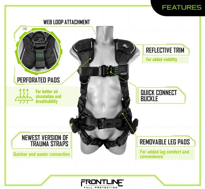 Amazon.com: FRONTLINE FALL PROTECTION 250CTB Elite Construction Harness ...