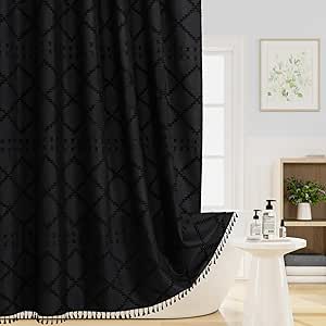 Amazon.com: Craidlela Black Boho Woven Fabric Shower Curtain with Tassel 72 x 72, Bohemia Tufted ...