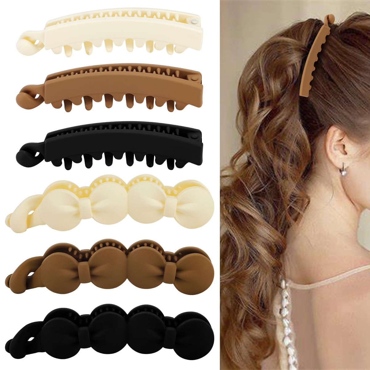 Amazon.com : Hapdoo Hair Clips, 6PCS Bow Claw Banana Clips for Medium Hair, Matte Strong Hold ...