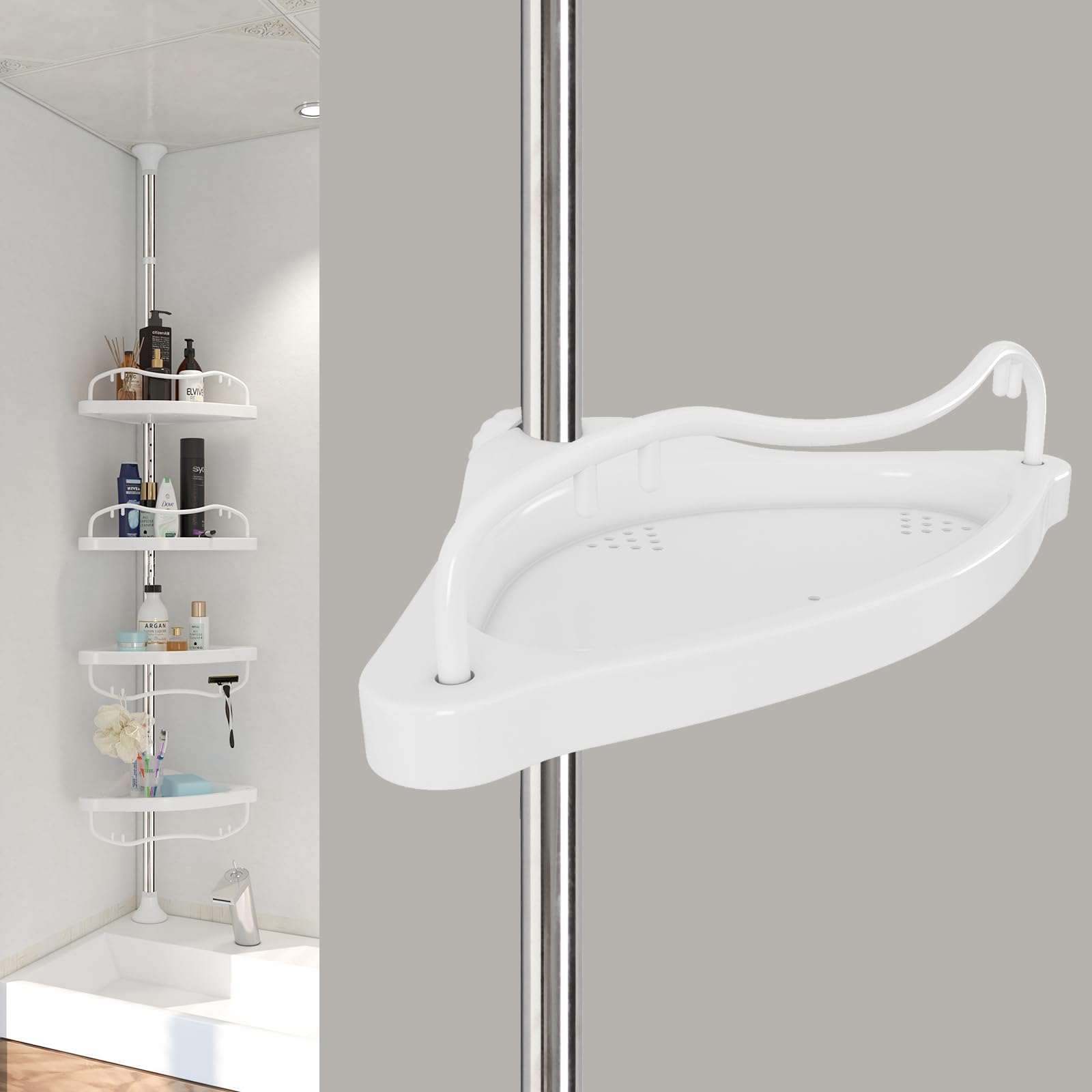 Amazon.com: Corner Shower Caddy with Tension Pole and Rustproof Shelves ...