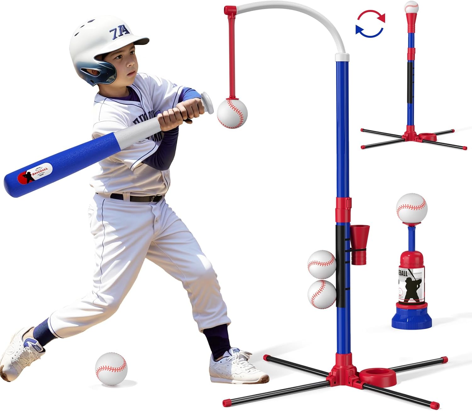 HYES 3 in 1 T Ball Set for Kids 3-5, Kids Baseball with Hanging Tee ...