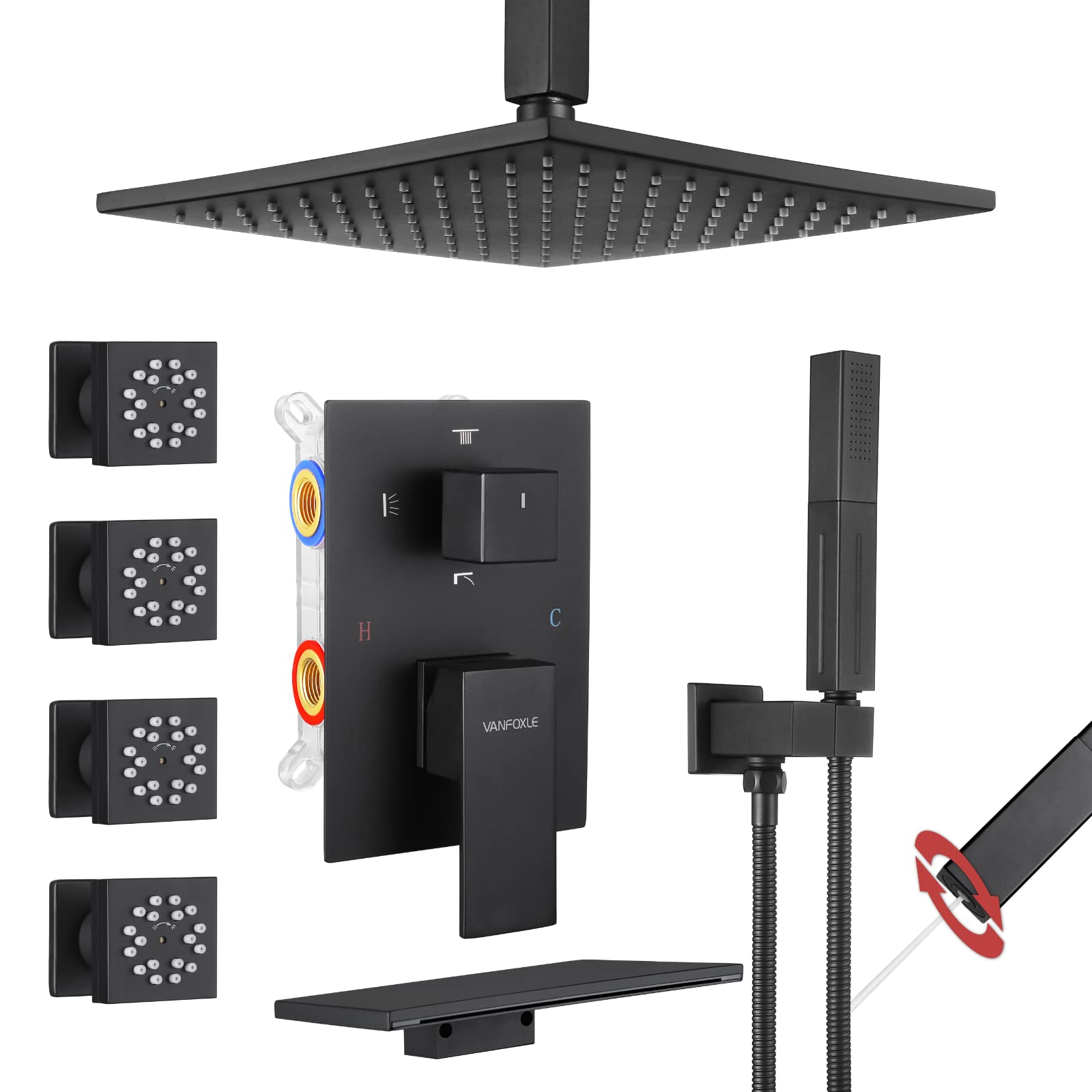 Snapklik.com : VANFOXLE Shower Faucet Set Matte Black Shower System, Four Modes Shower Faucet