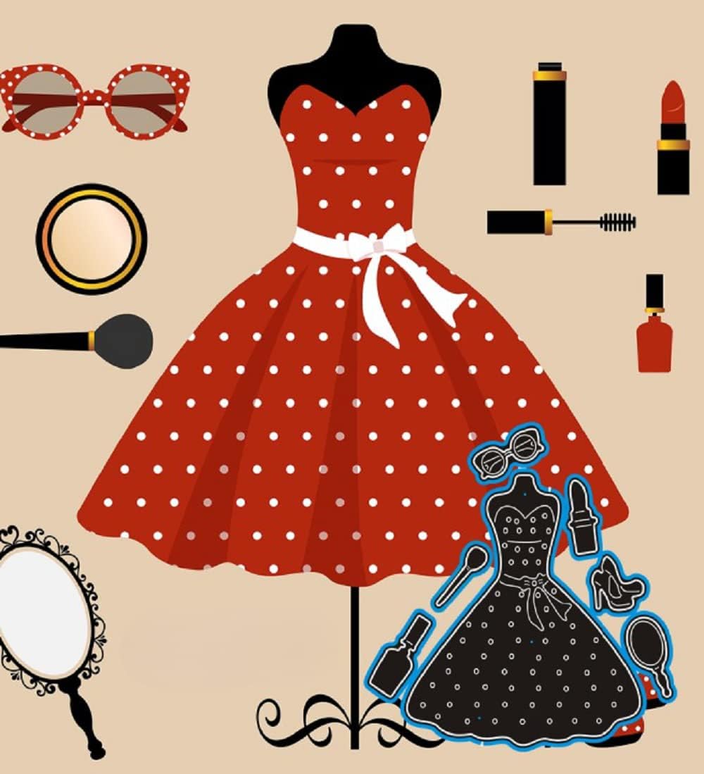 Amazon.com: Retro 50s Dress Makeup Metal Cutting Dies Scrapbook Card ...