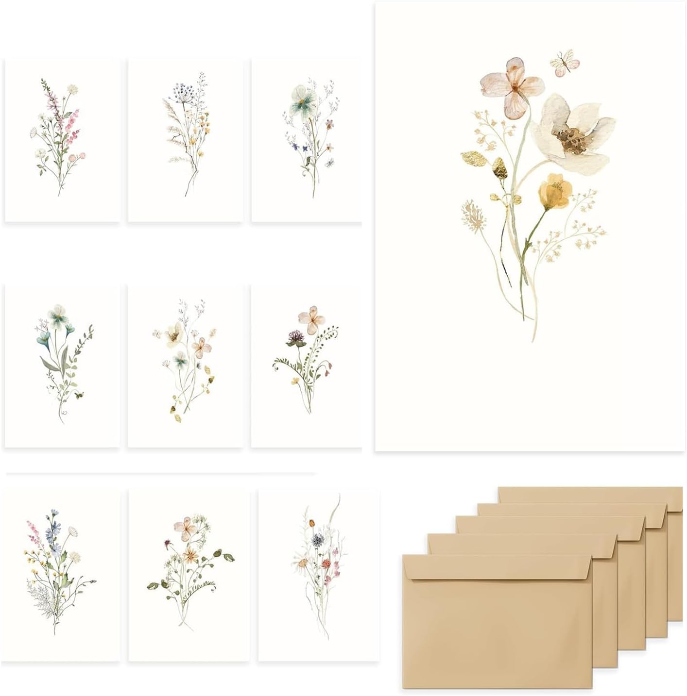 10 PCS Blank Cards and Envelopes, Floral Note Cards with Envelopes, 4 ...