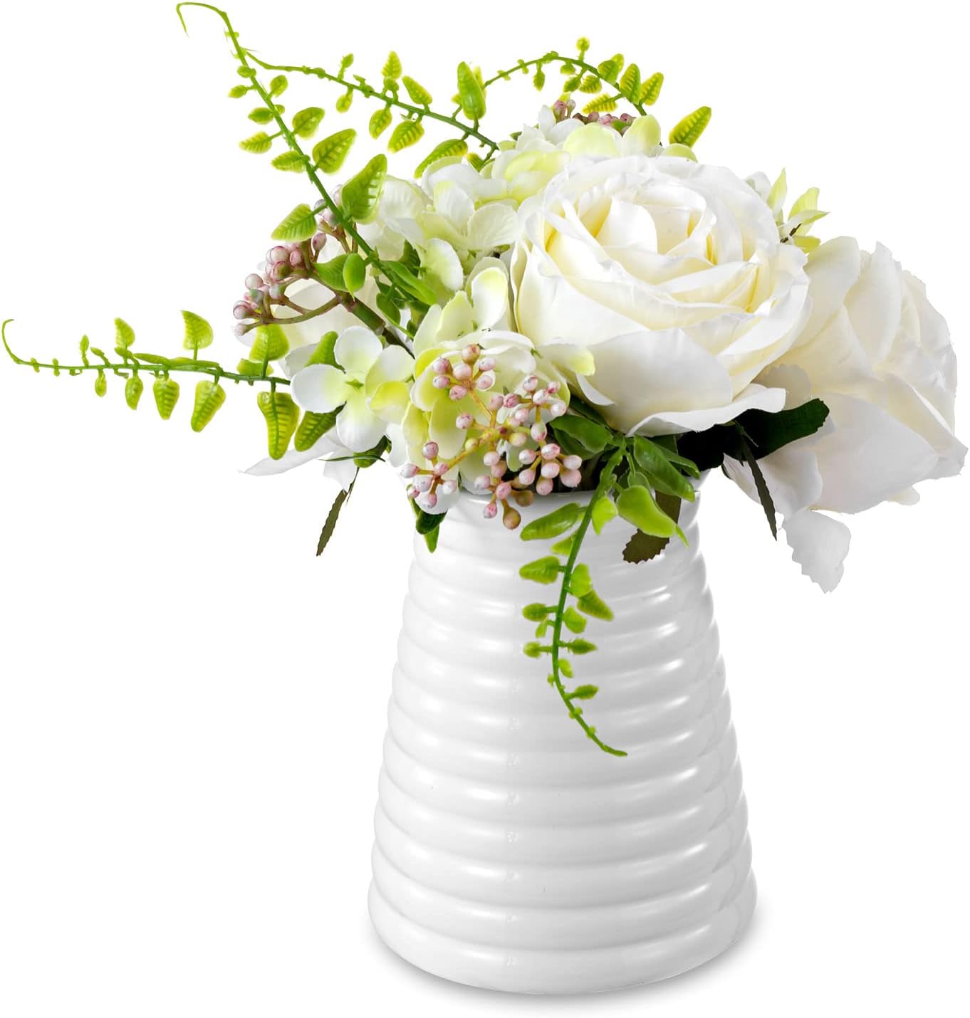 Amazon.com: MyGift Modern White Ceramic Flower Vase, Ribbed Design ...