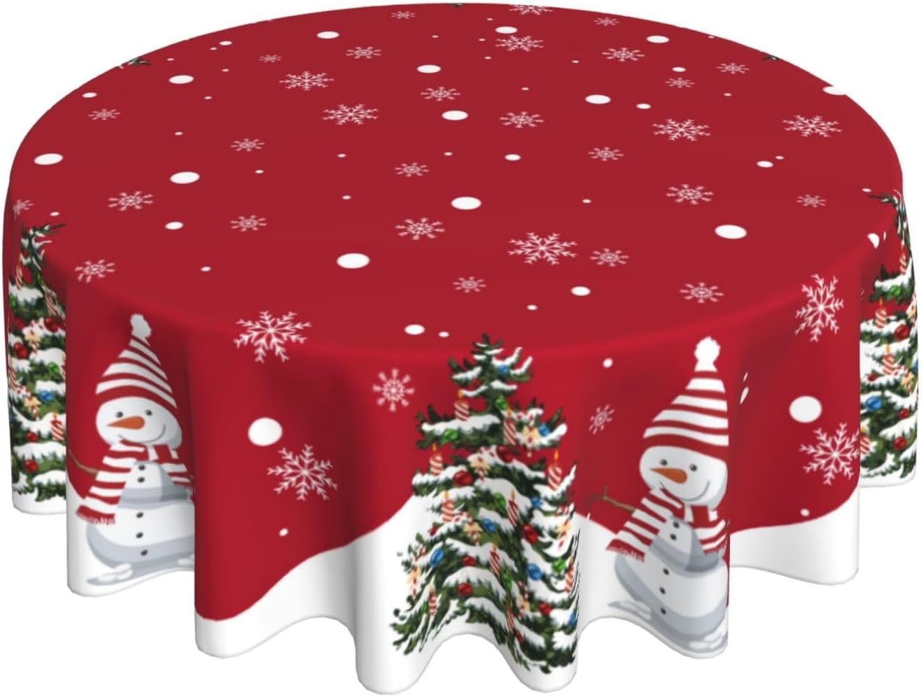 Wsunsal Christmas Tablecloth Round 60 Inch Winter Snowman Xmas Tree ...