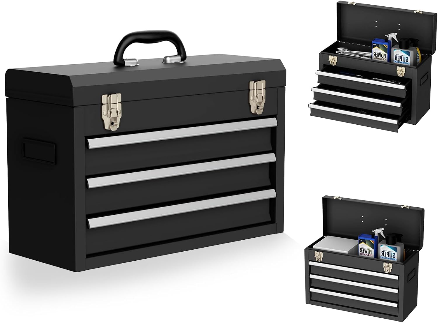 Madertool 3 Drawer Metal Tool Box, Portable Steel Tool Box with Top ...