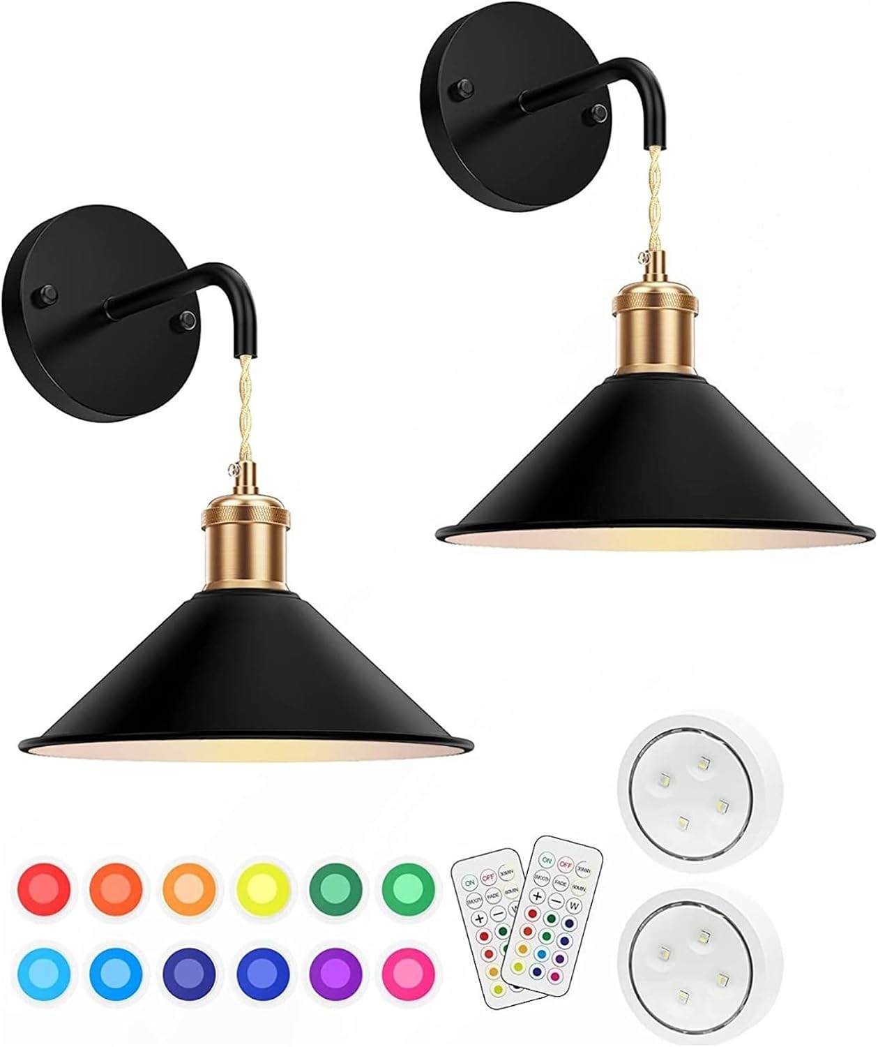 7PMBEANE Black Battery Operated Wall Sconce, Industrial Wall Sconce Set ...