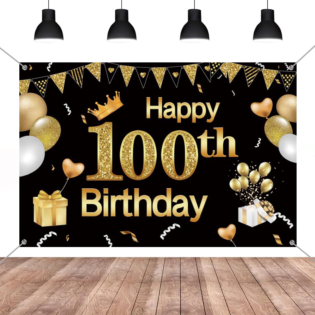 100th Birthday Decorations Happy 100th Birthday Backdrop for Men and ...