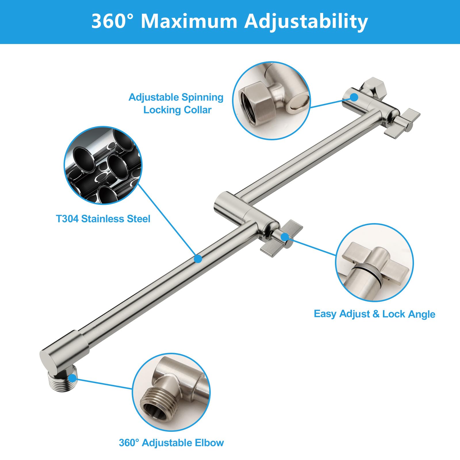 Snapklik.com : Lordear Shower Extension Arm 12 Inch,Foldable Shower ...