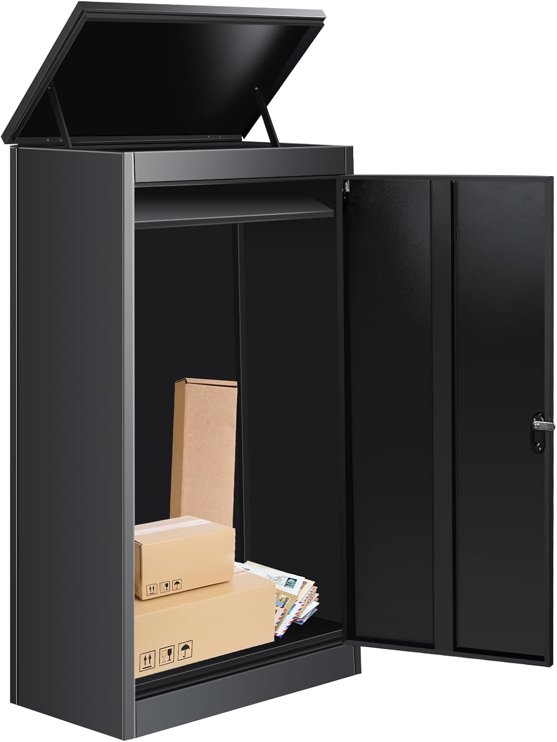 Outdoor Package Delivery Box with Lock – Black Metal Parcel Drop Box ...