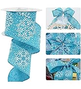 Amazon.com: HUIHUANG Snowflake Glitter Wired Ribbon, Blue and White ...