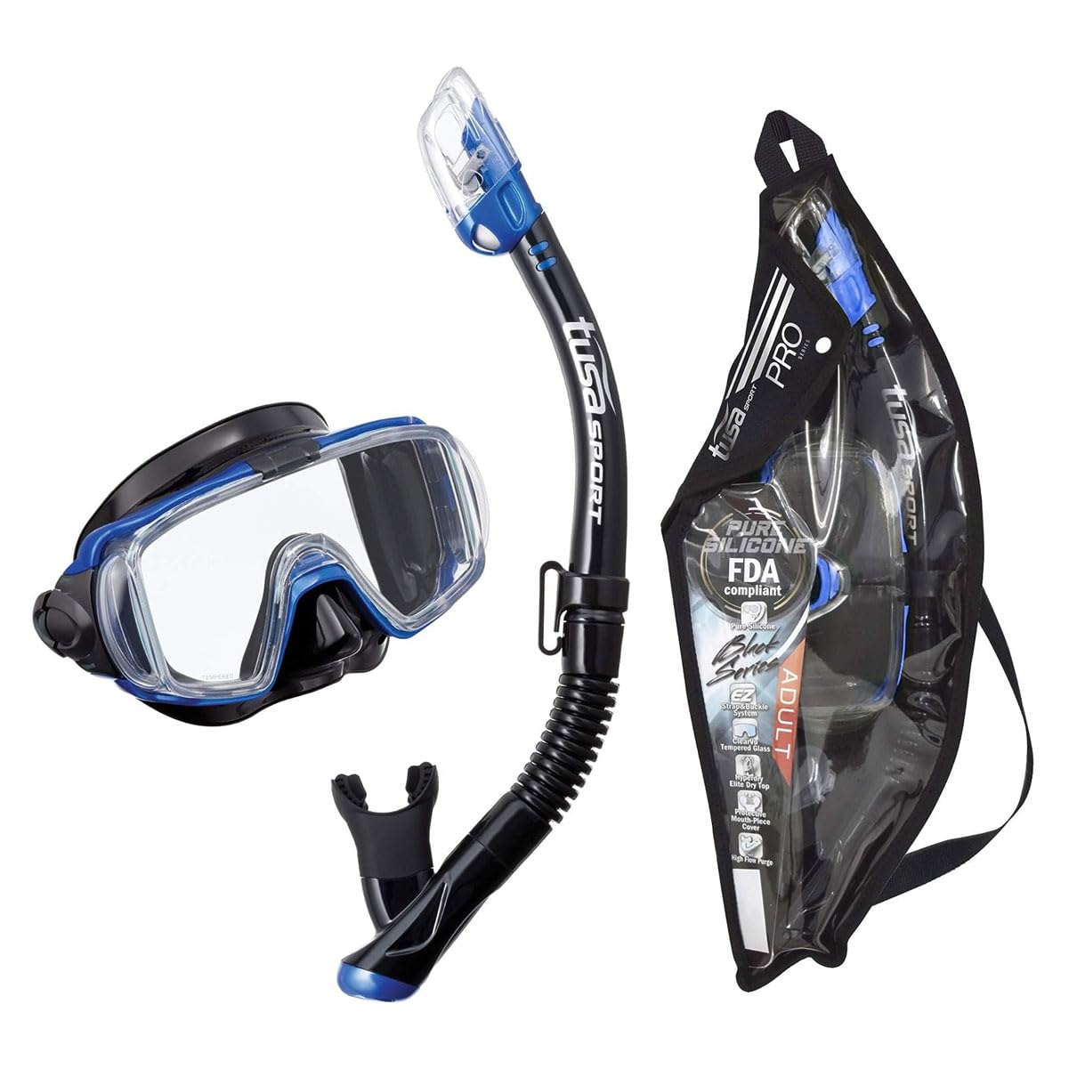 TUSA Sport Adult Visio Tri-Ex Black Series Mask and Dry Snorkel ...