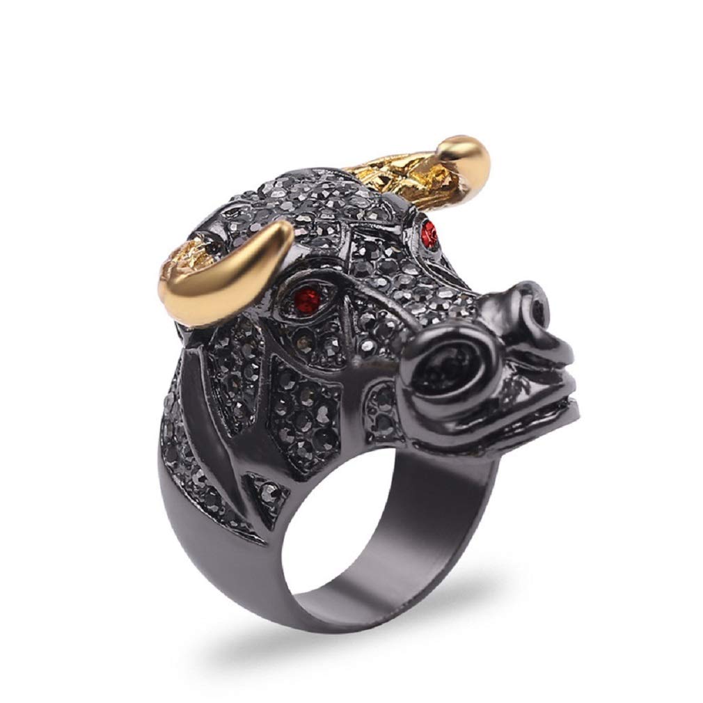 Buy Cubic Zirconia Bull Head Ring for Men, Red Eye Bull Skull Ring ...
