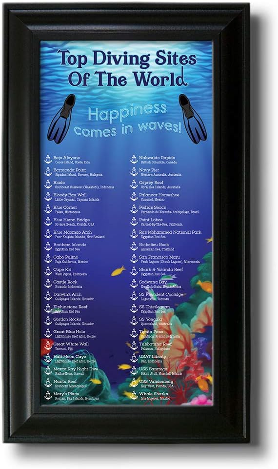 Amazon.com: Diving Sites of the World Bucket List Tracker - Black Frame ...