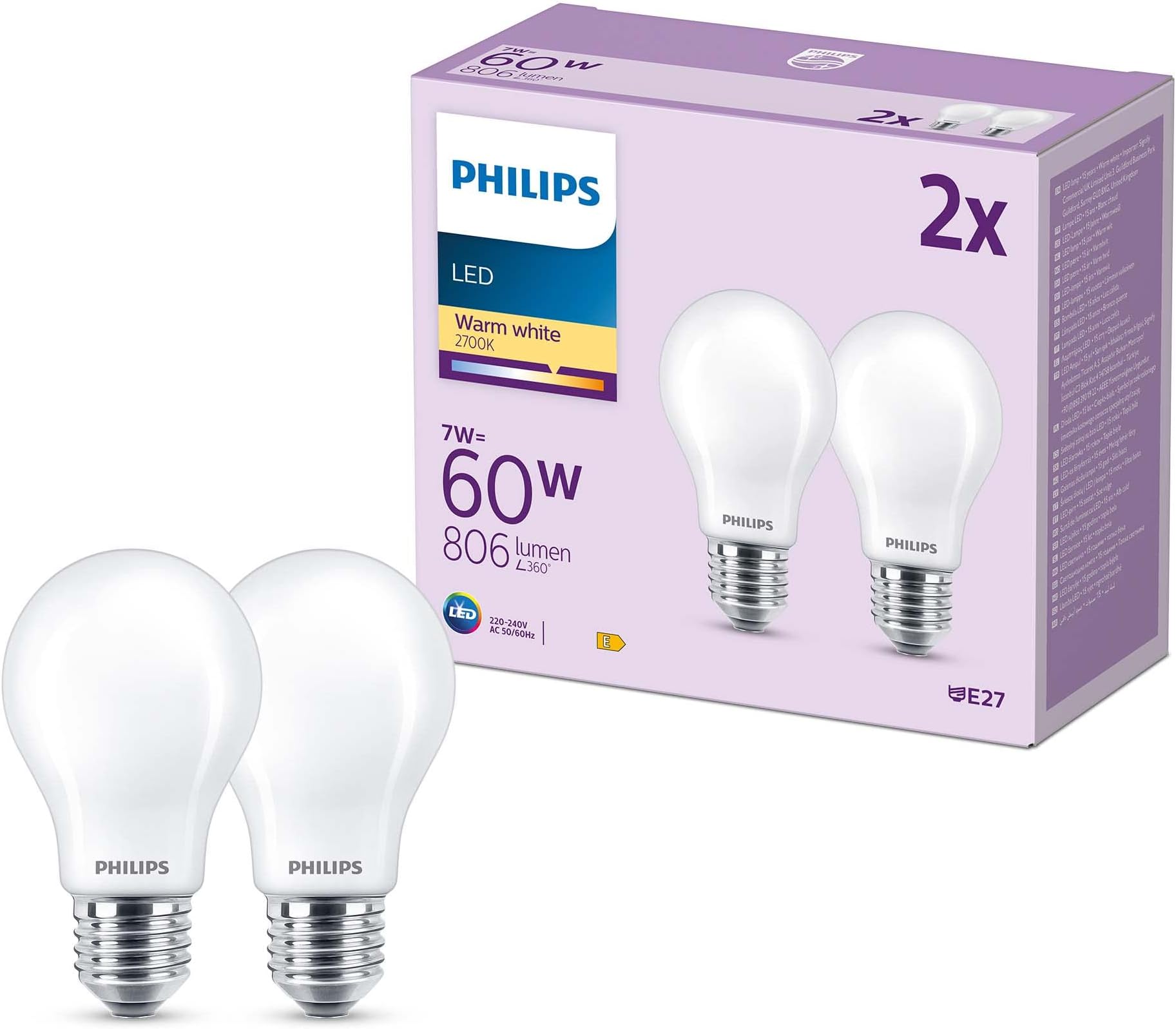 PHILIPS LED Frosted A67 Light Bulb 2 Pack [Warm White 2700K - E27 ...